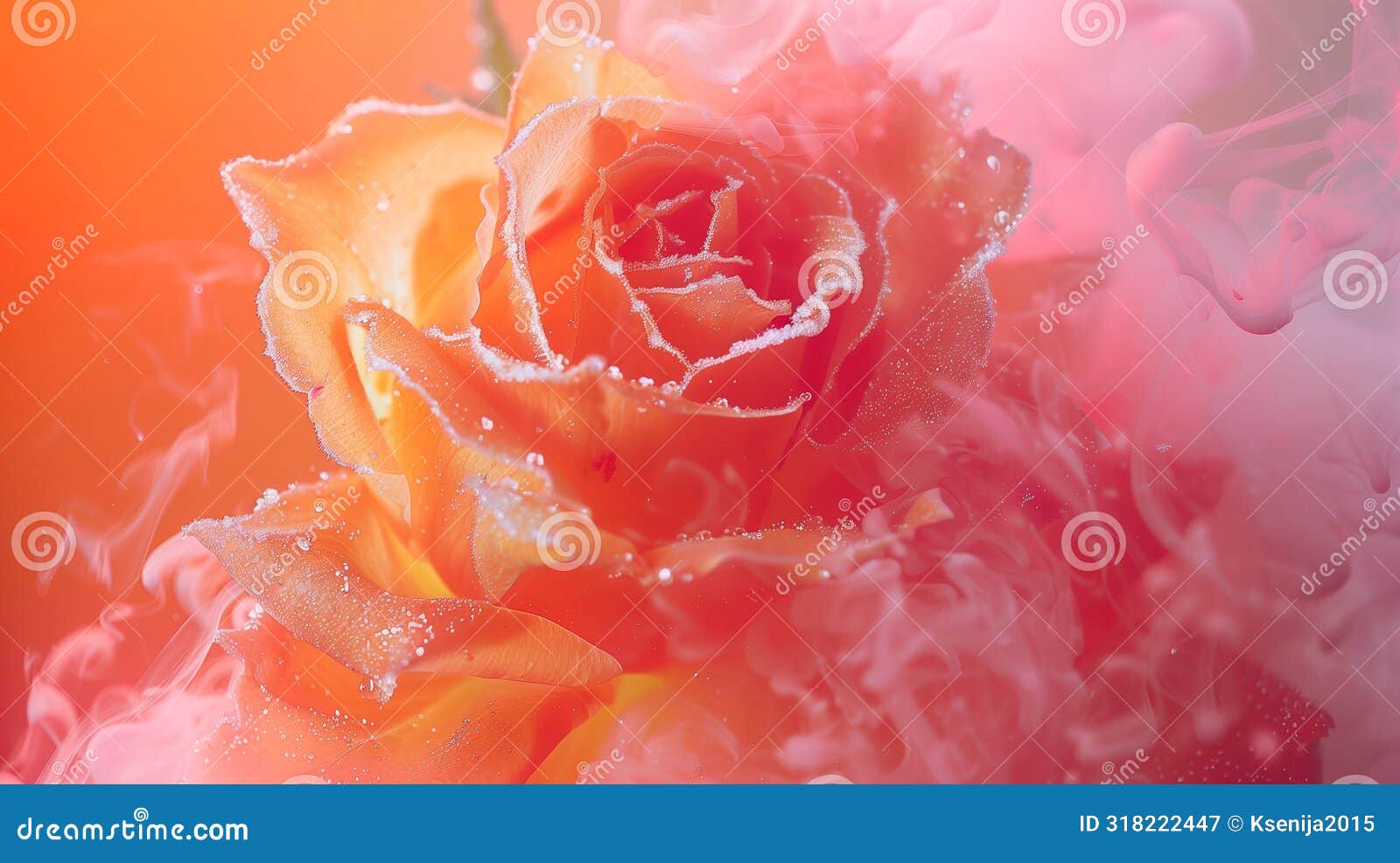 Fantasy Magic Background with a Magic Rose, Smoke, Reflection of Blue ...