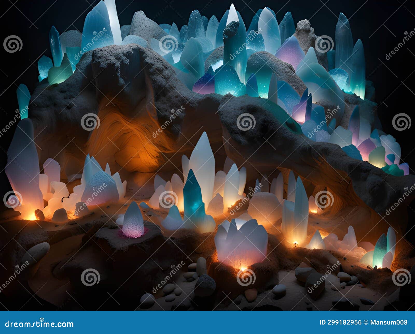 Fantasy Magic Cave with Crystals Stock Illustration - Illustration of ...