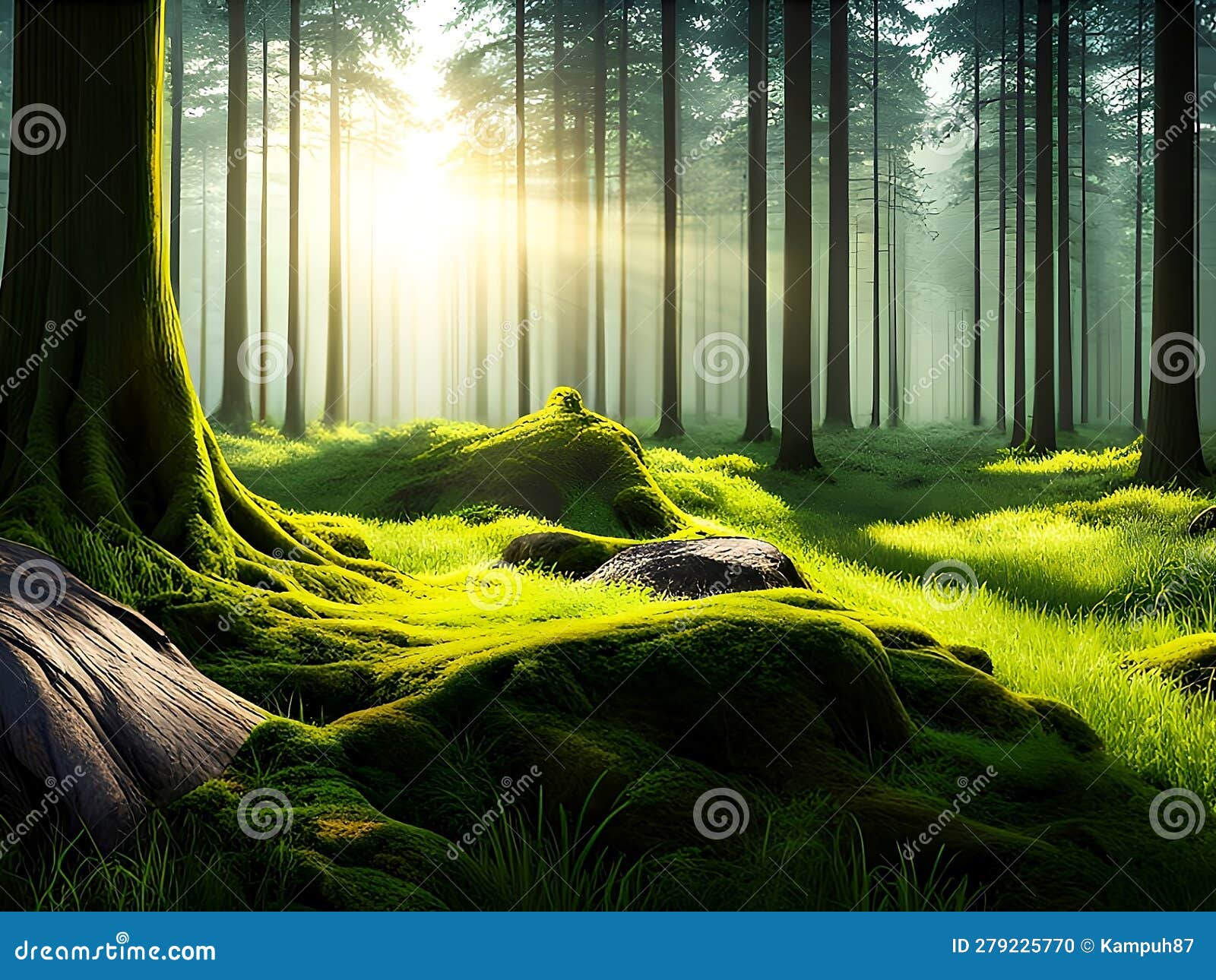 Fantasy Magic Forest, Large Tall Spreading Branched Tree, Oak on a Hill ...