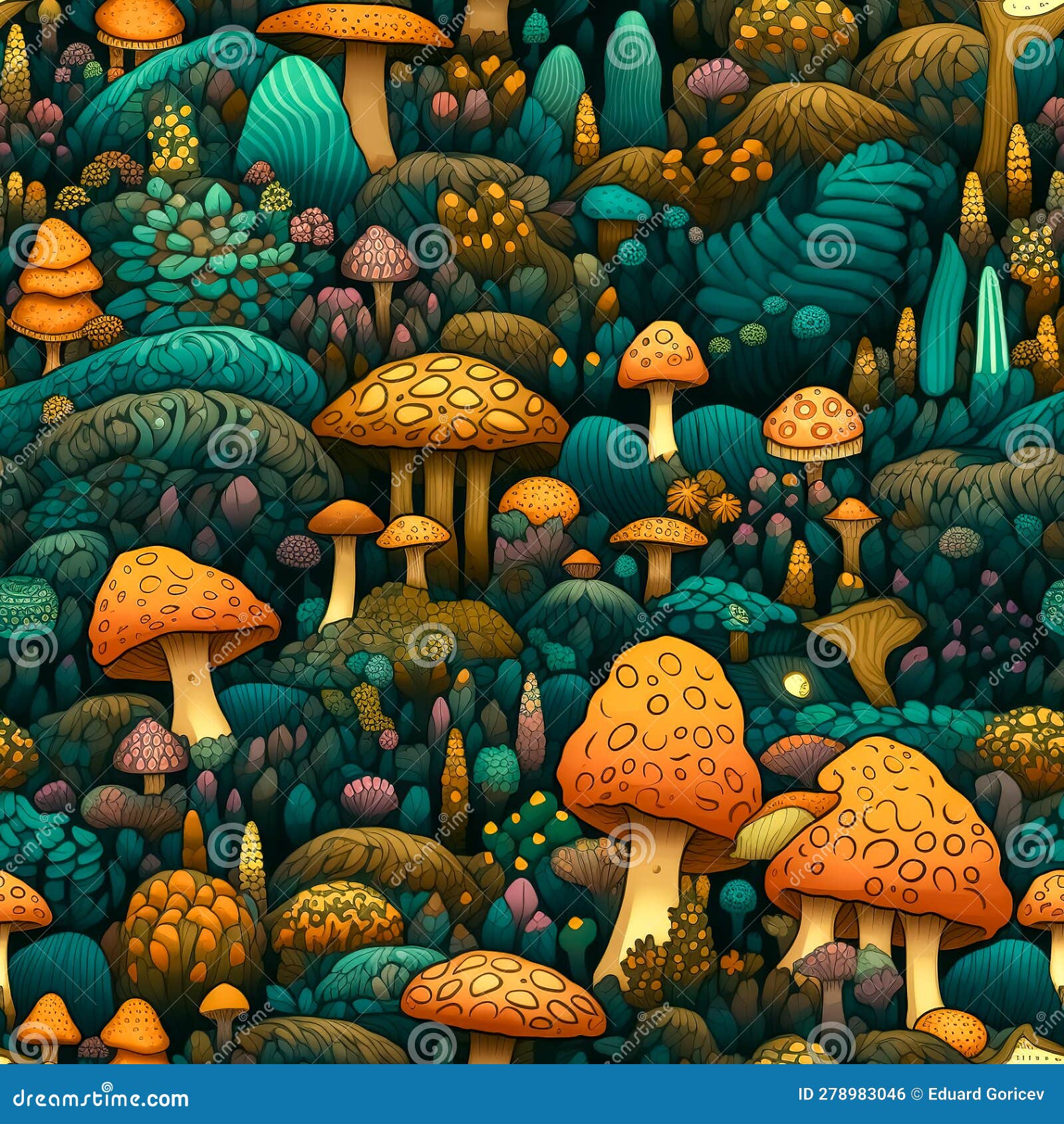 Fantasy Magic Forest, Mushroom, Seamless Texture, Made with Generative ...