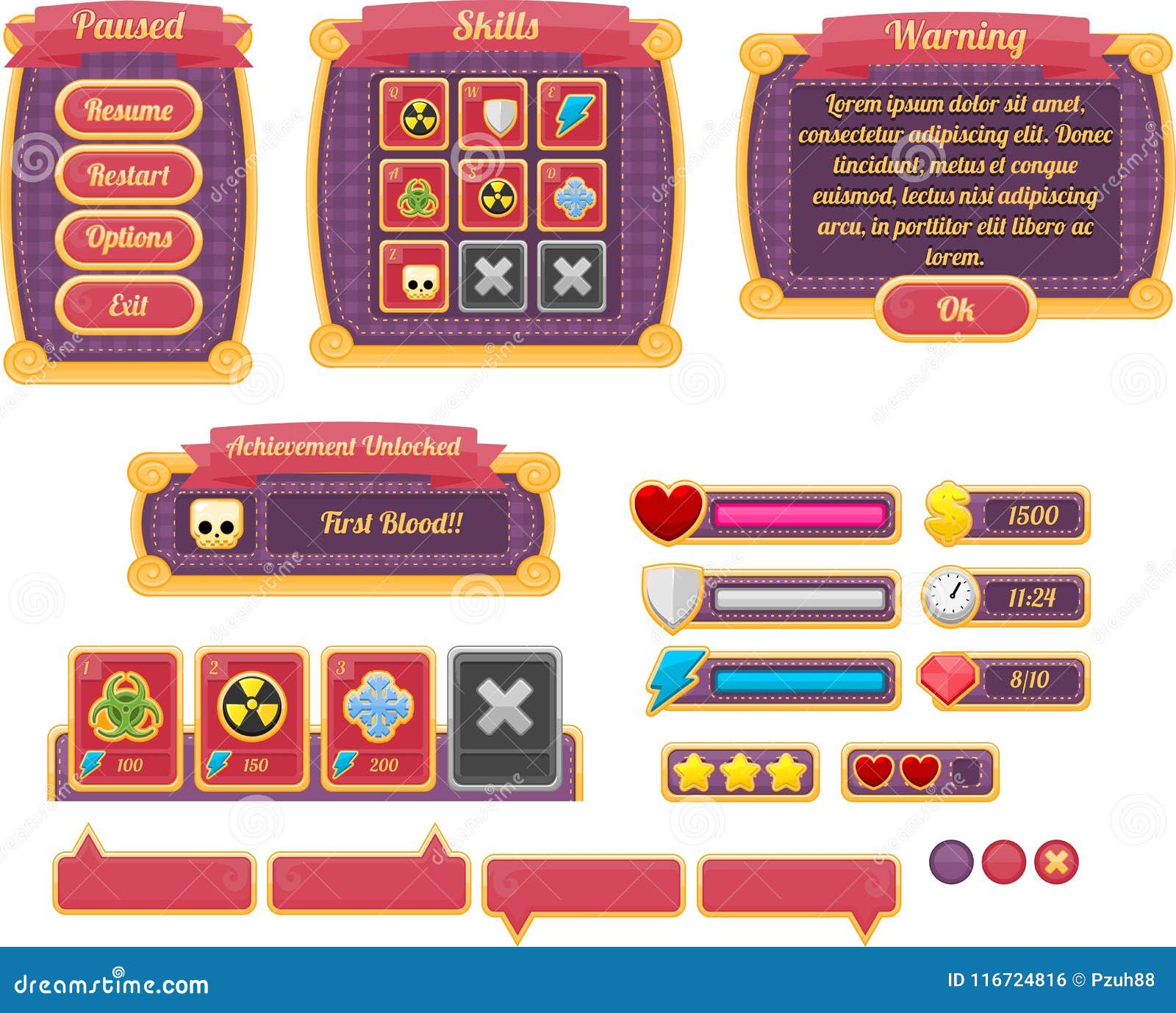 Fantasy Magic Game UI Set stock illustration. Illustration of card ...