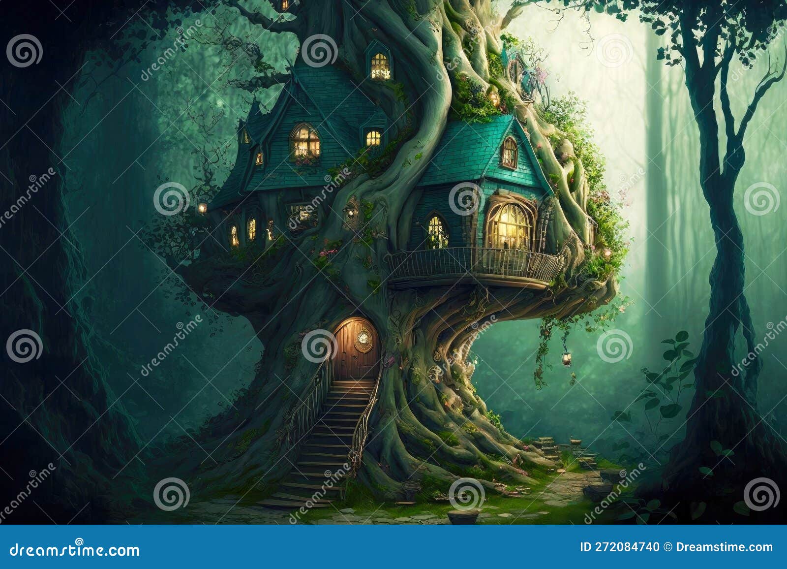 Fantasy and Magic Magical Forest Tree House Stock Photo - Image of ...