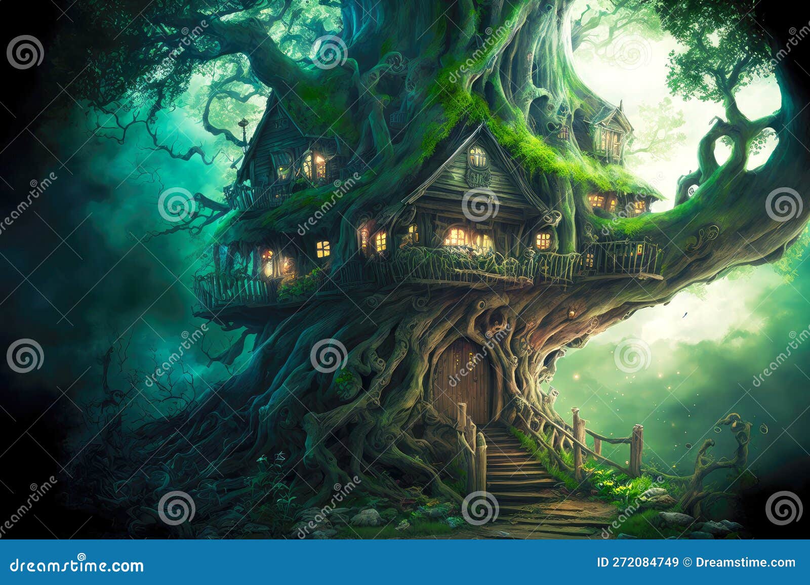 Fantasy and Magic Magical Forest Tree House Stock Image - Image of ...