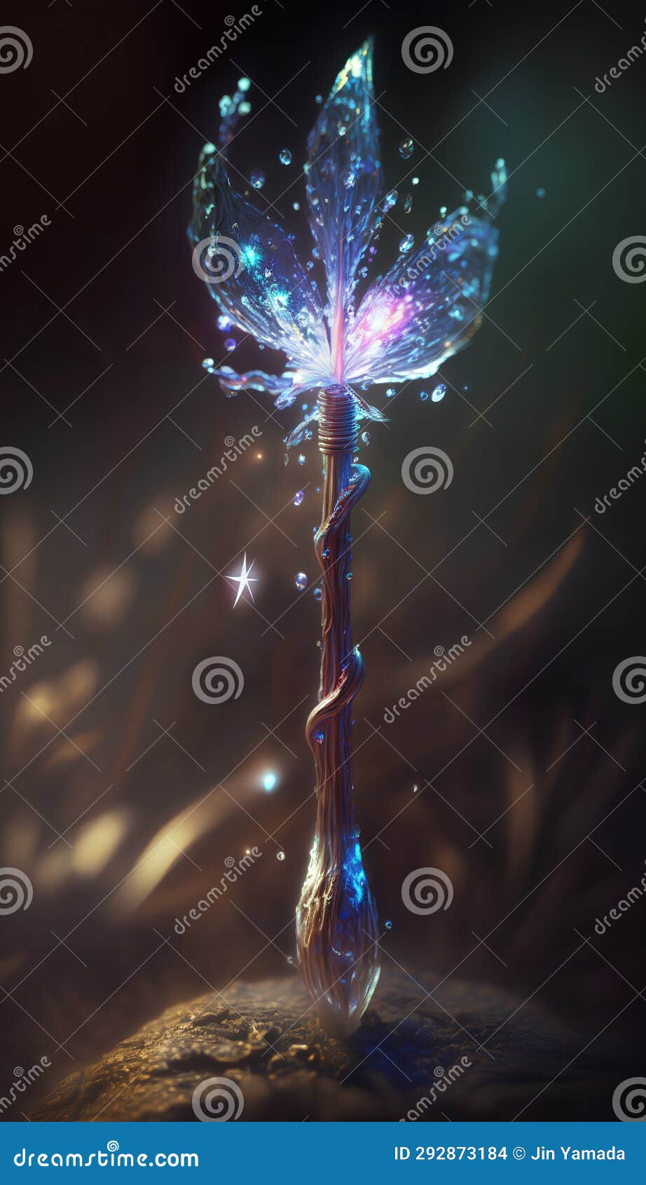 Fantasy Magic Wand with a Glowing Dragonfly. 3d Rendering Stock ...