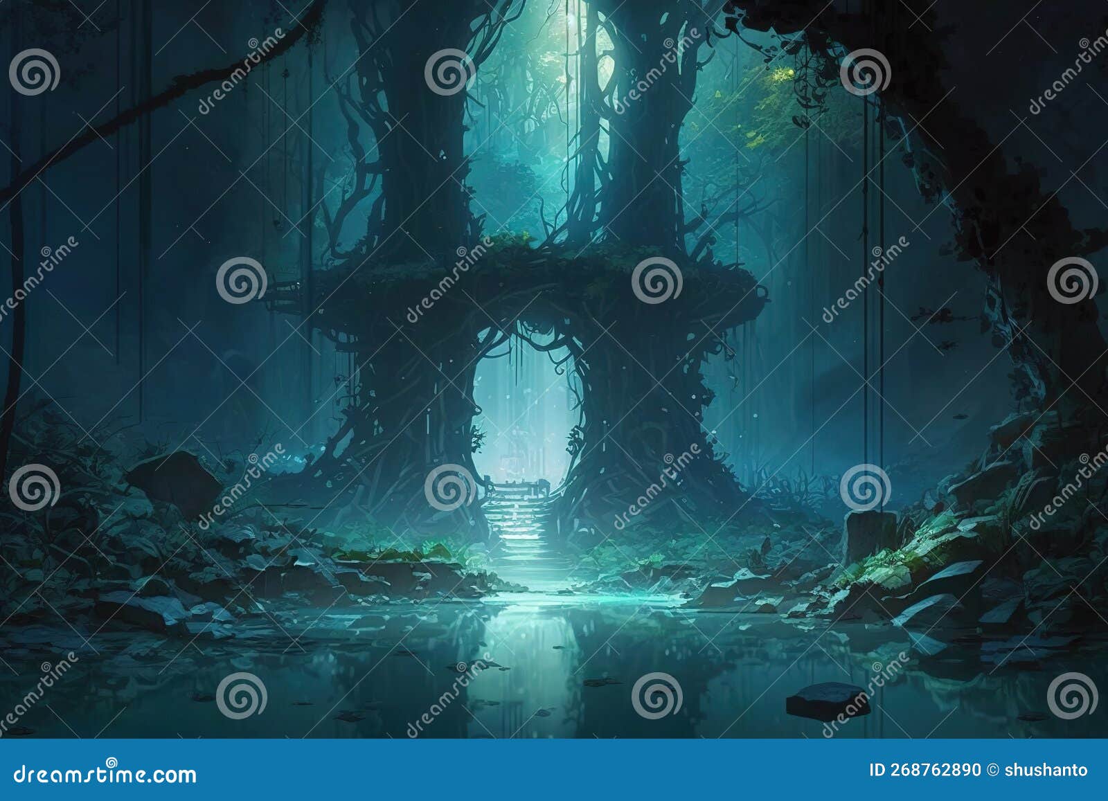 Fantasy Magical Forest Environment Stock Illustration - Illustration of ...