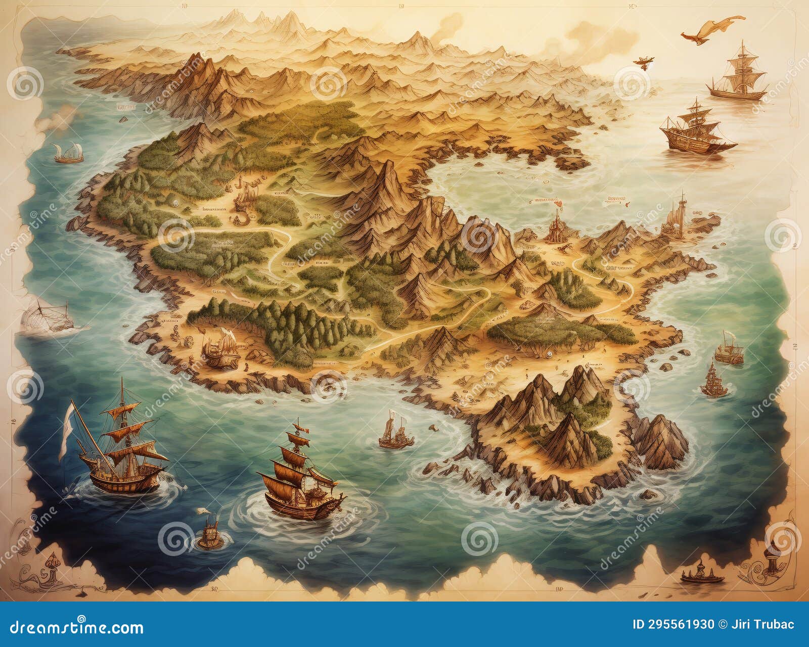 A Fantasy Map of a Sea with Islands, Coastlines, and Treasure. Stock ...