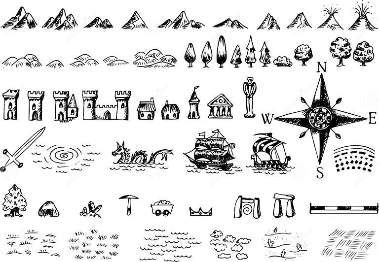 Fantasy Map Symbols for Fantasy Map Cartography Stock Vector ...