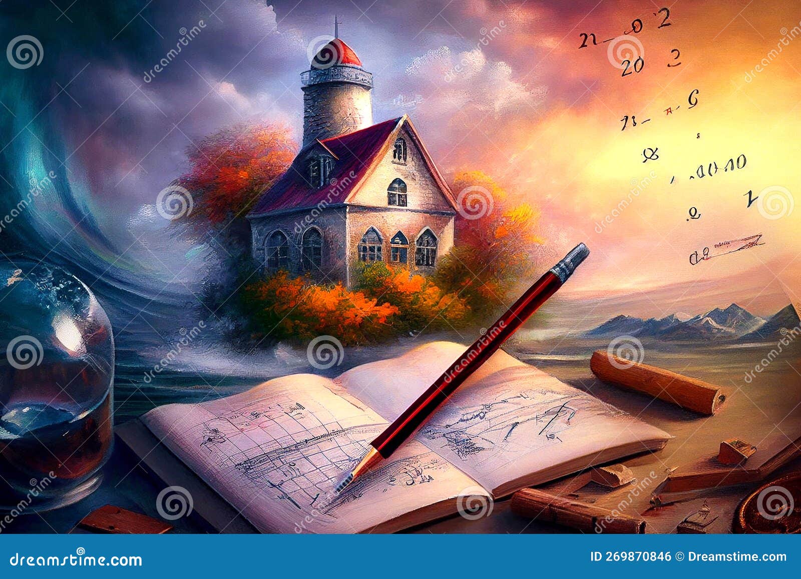 A Fantasy Math Background Featuring Imaginary Mathematical Equations ...