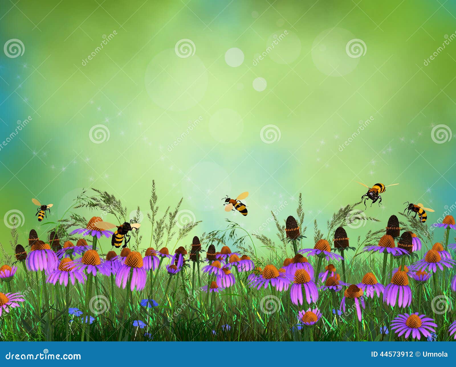 Fantasy meadow stock illustration. Illustration of night - 44573912