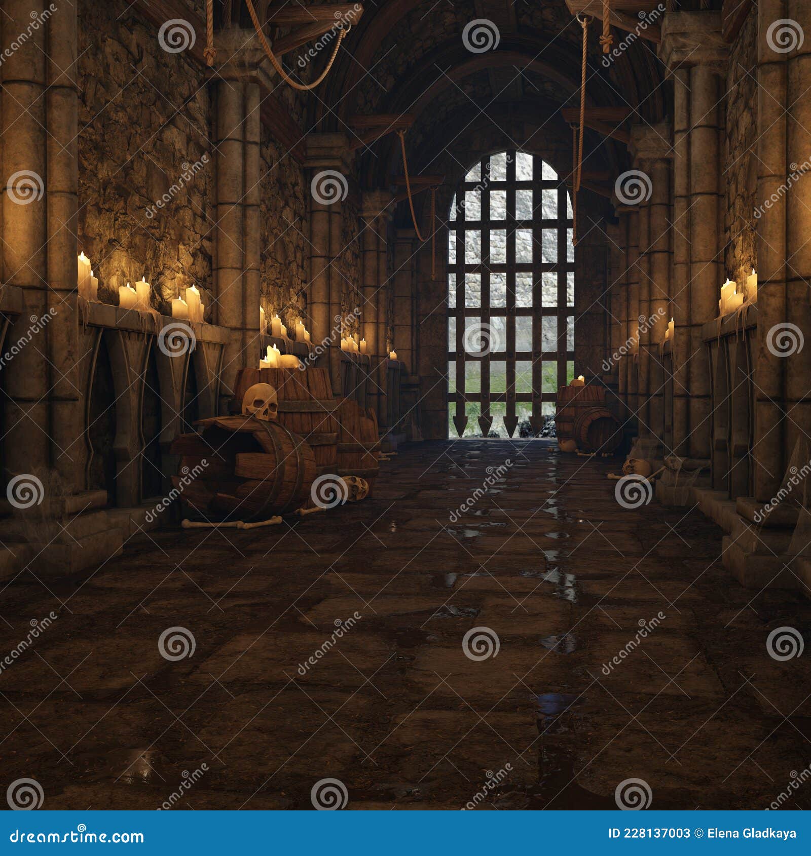 Medieval Dungeon Or Castle Building Interior. Vector Illustration ...