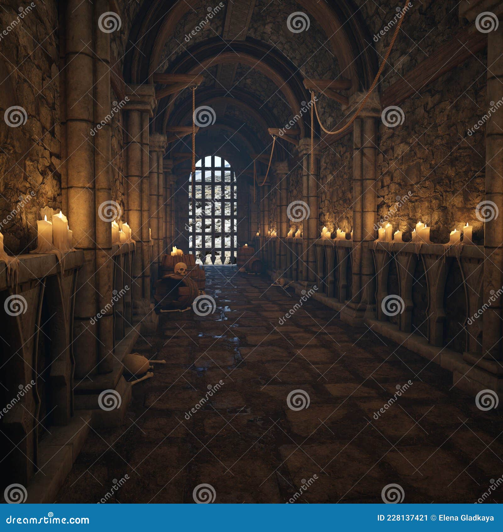 Fantasy Medieval Dungeon Architecture Construction 3d Illustration ...