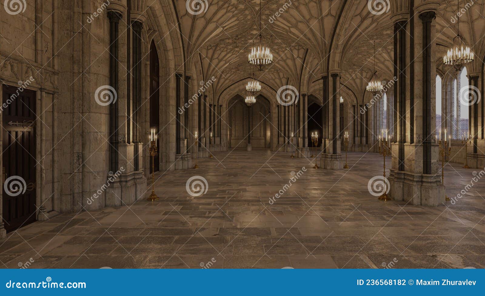Fantasy Medieval Great Hall in the Castle 3d Illustration Stock ...