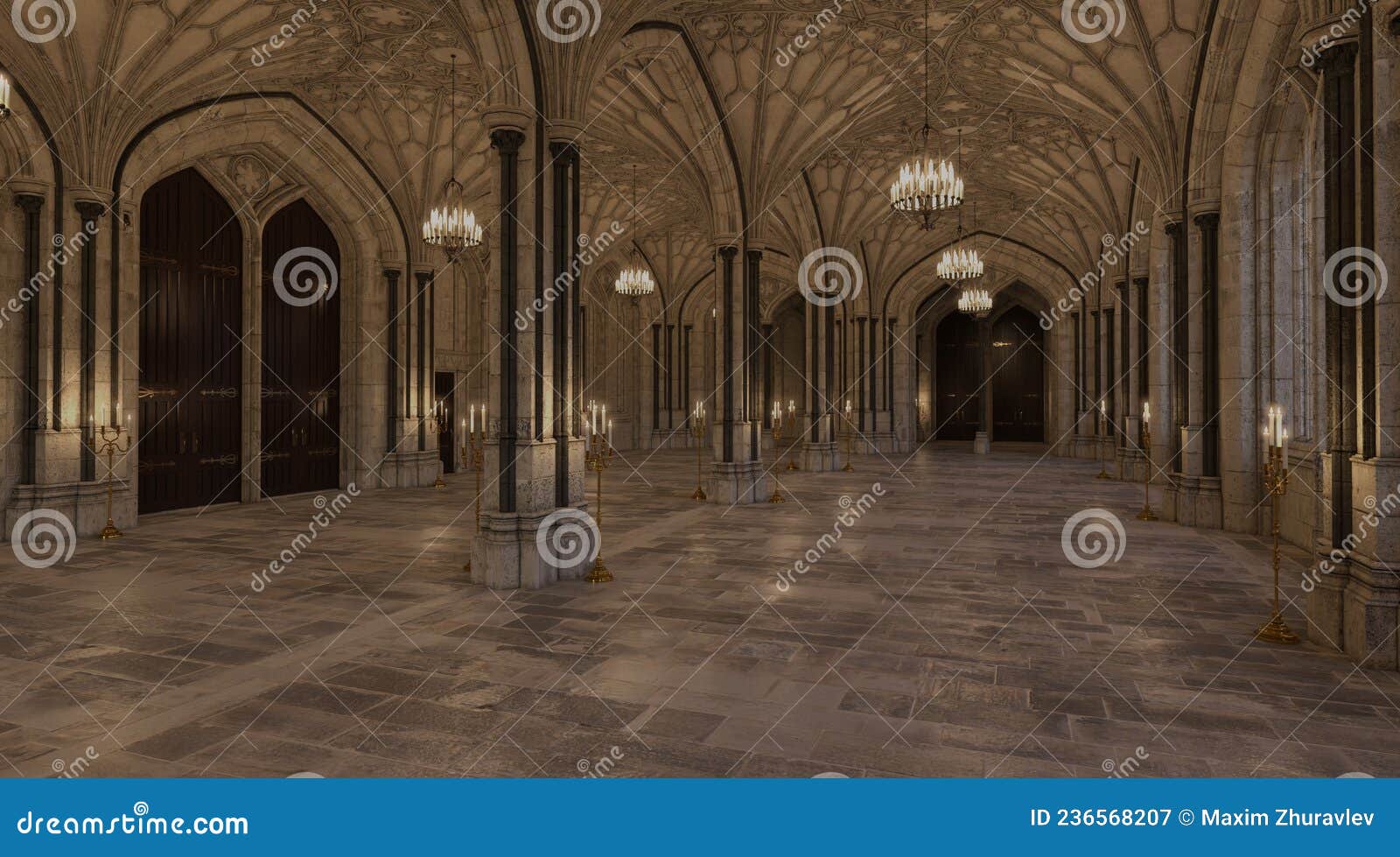 Fantasy Medieval Great Hall in the Castle 3d Illustration Stock ...