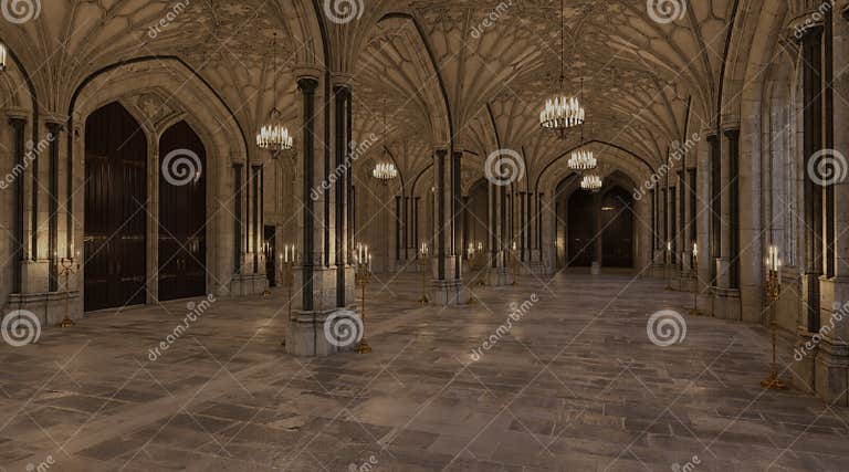 Fantasy Medieval Great Hall in the Castle 3d Illustration Stock ...