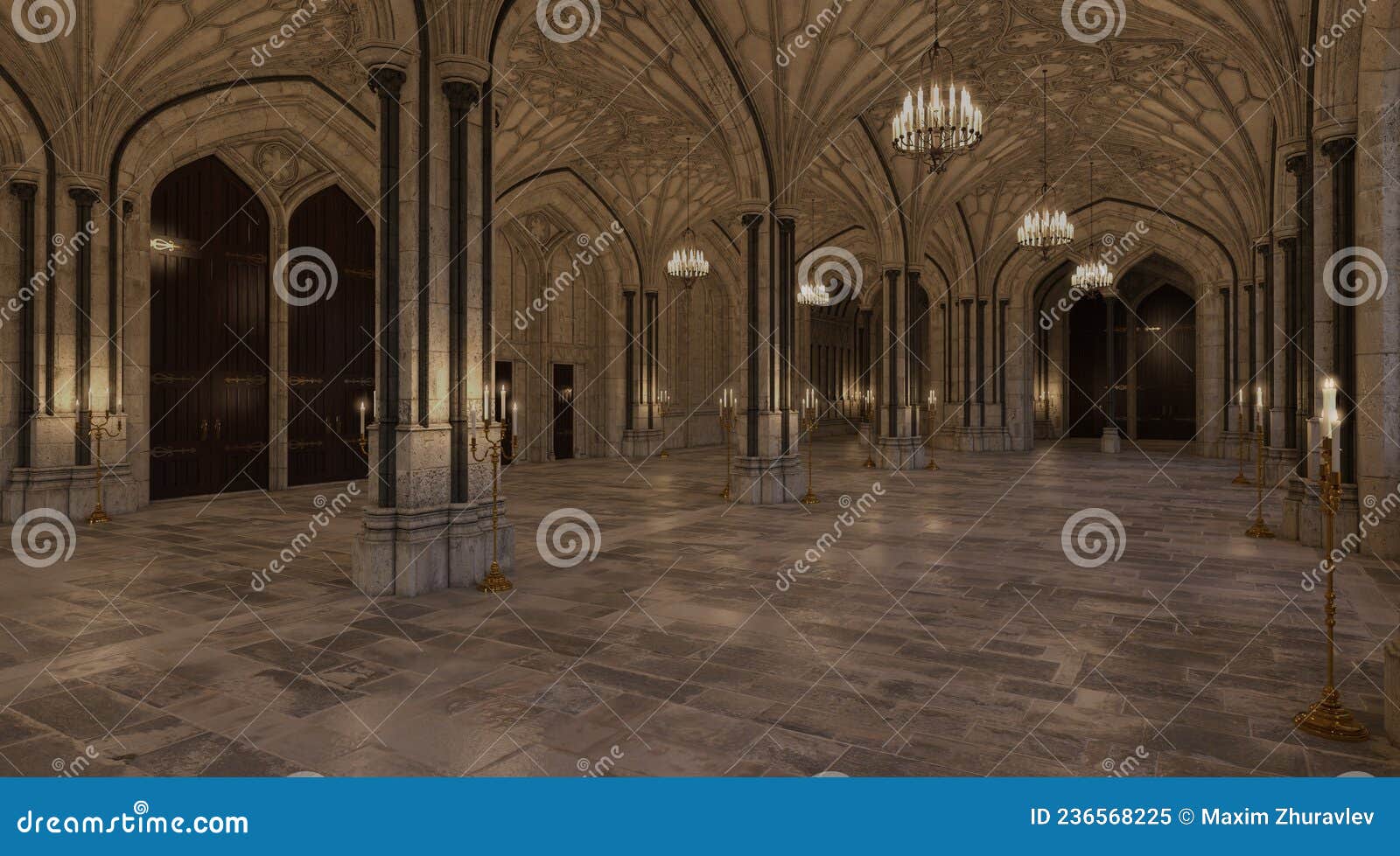 Fantasy Medieval Great Hall in the Castle 3d Illustration Stock ...