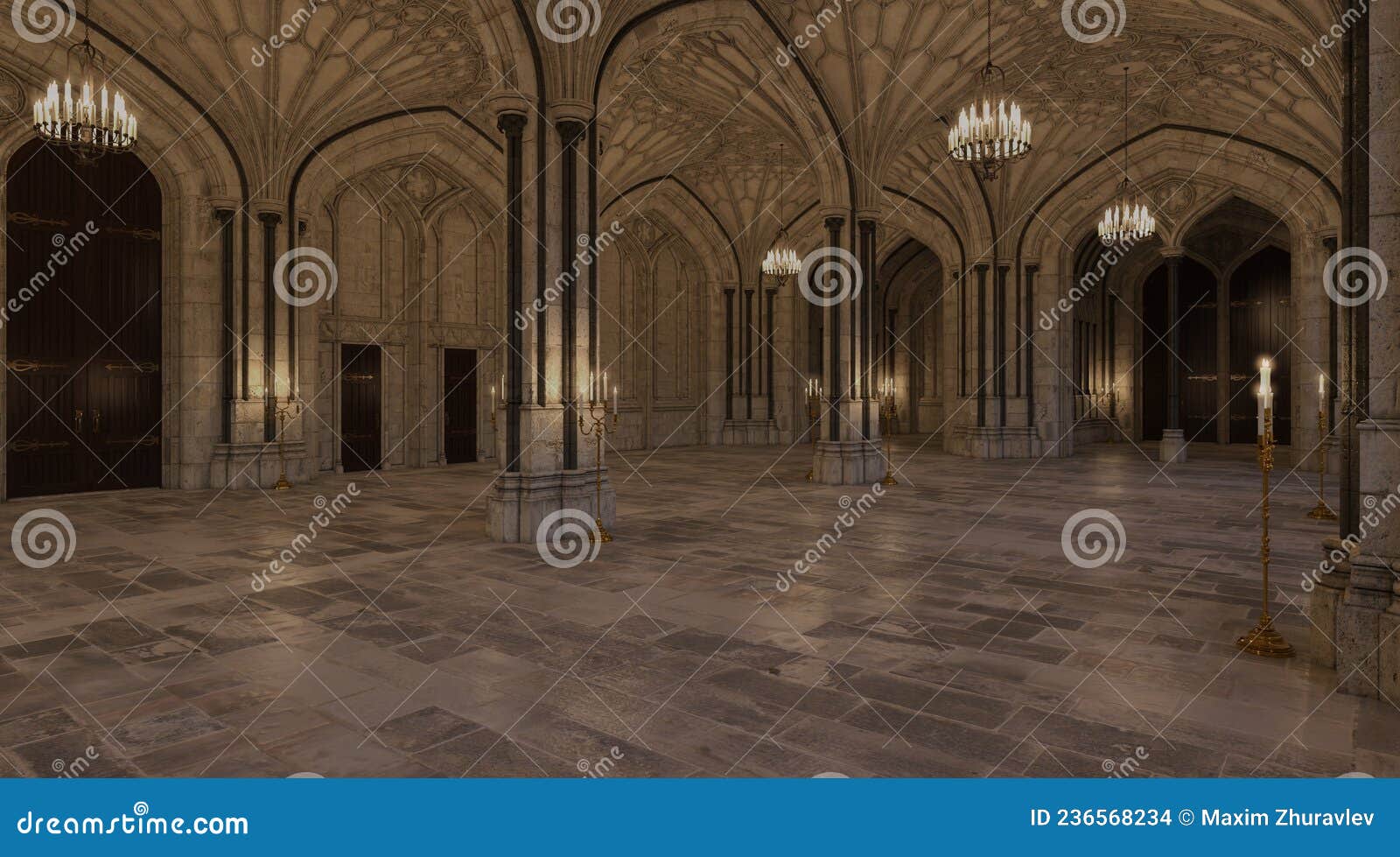 Fantasy Medieval Great Hall in the Castle 3d Illustration Stock ...