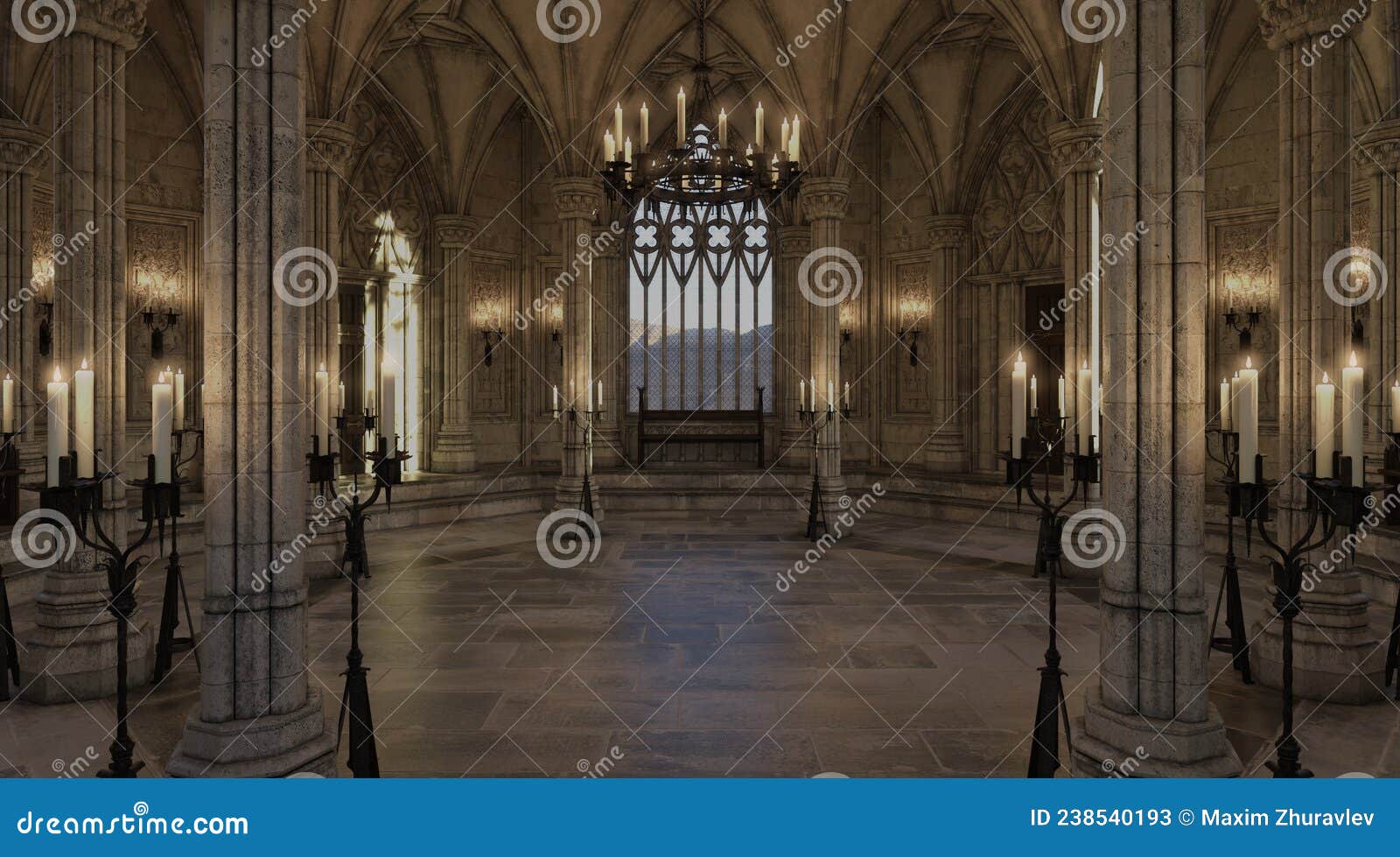 Fantasy Medieval Temple in the Castle 3d Illustration Stock ...
