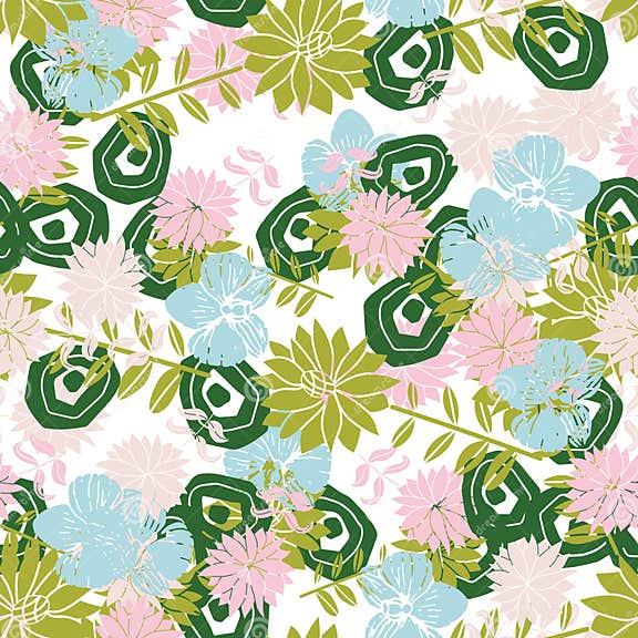 Fantasy Messy Freehand Doodle Flowers Seamless Pattern. Infinity ...
