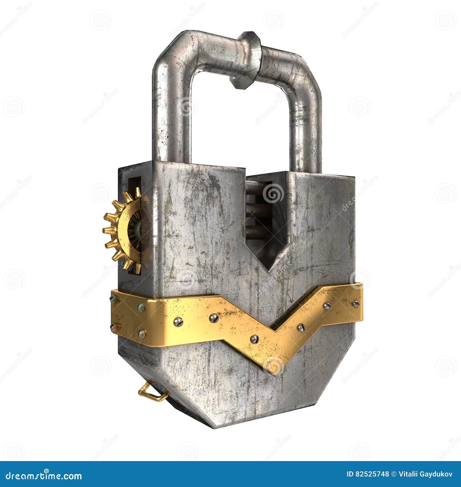 Fantasy Metal Padlock in Steampunk Style on Isolated White Background ...