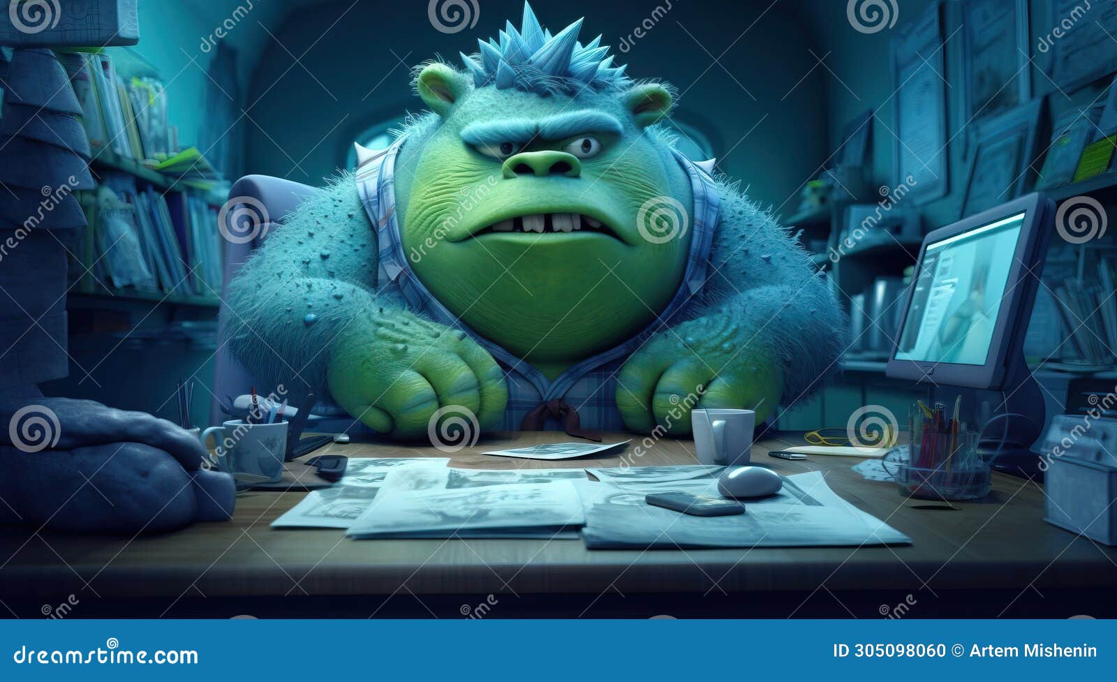 Fantasy Monster Sitting at a Table in His Office. Stock Illustration ...
