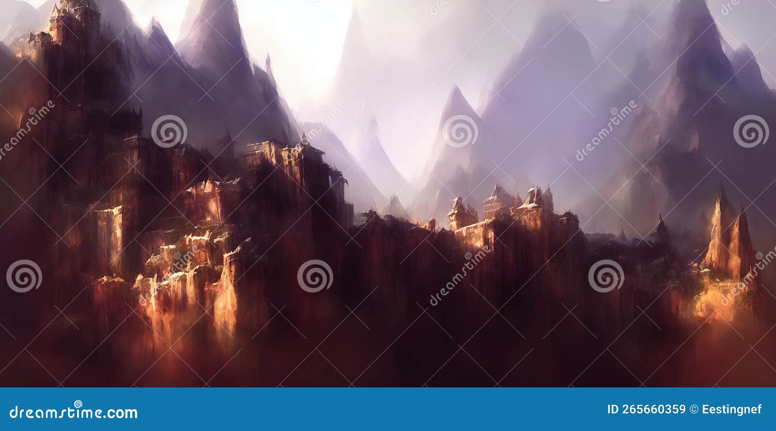 Fantasy Mountain Fortress. Digital Illustration Stock Illustration ...