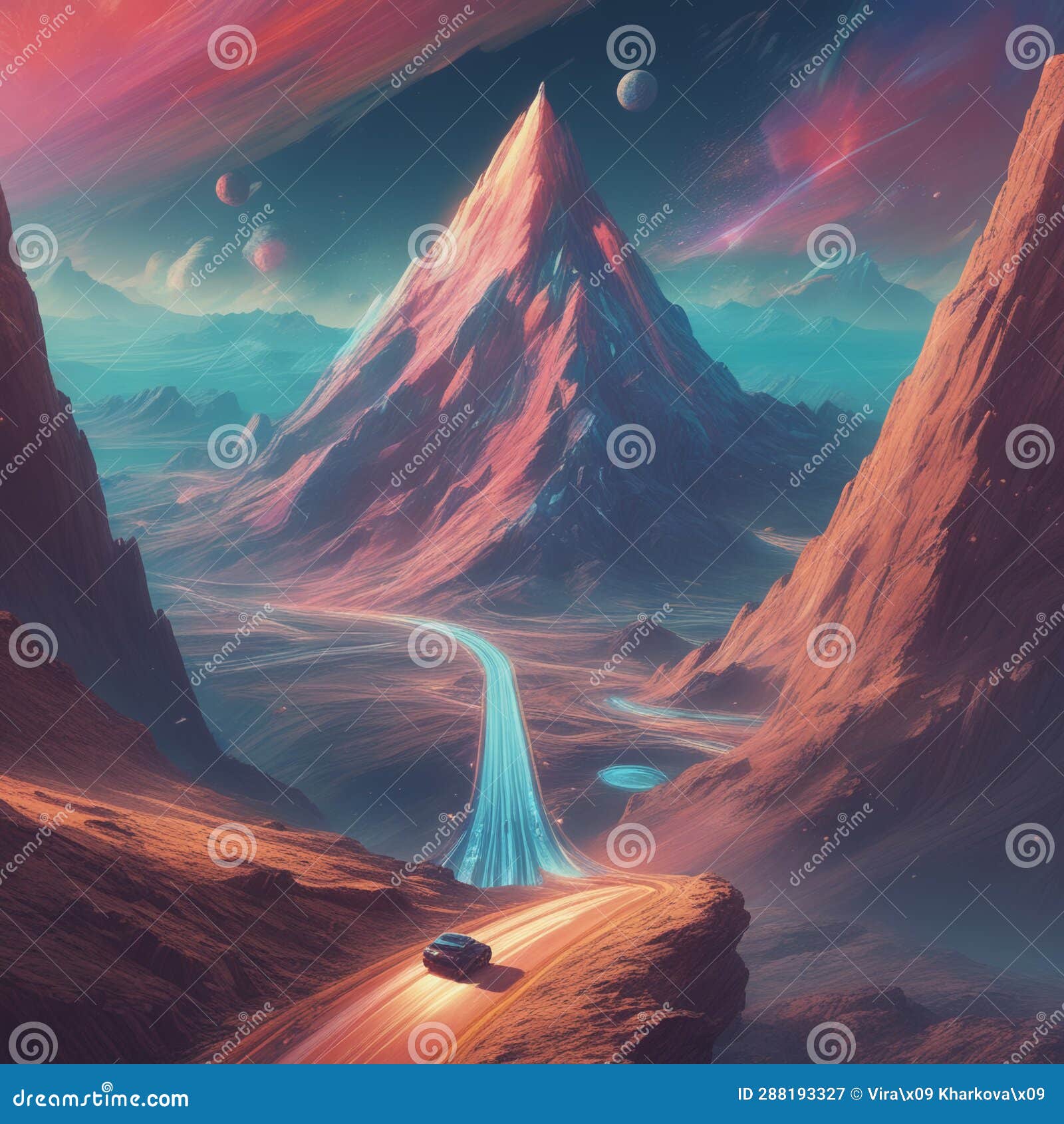 Fantasy Mountain Landscape. Mystical Valley Stock Illustration ...