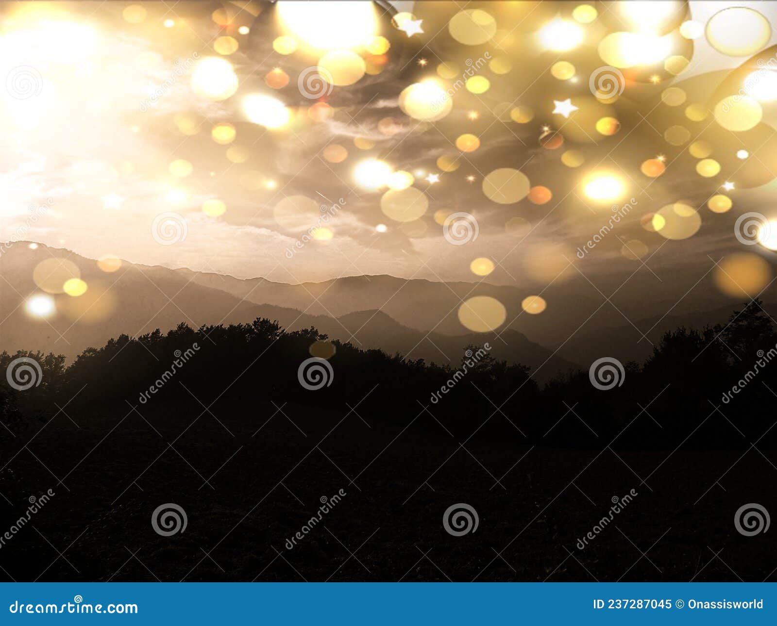 Fantasy Mountain Range. Night Sky Ambient Abstract Background Royalty ...