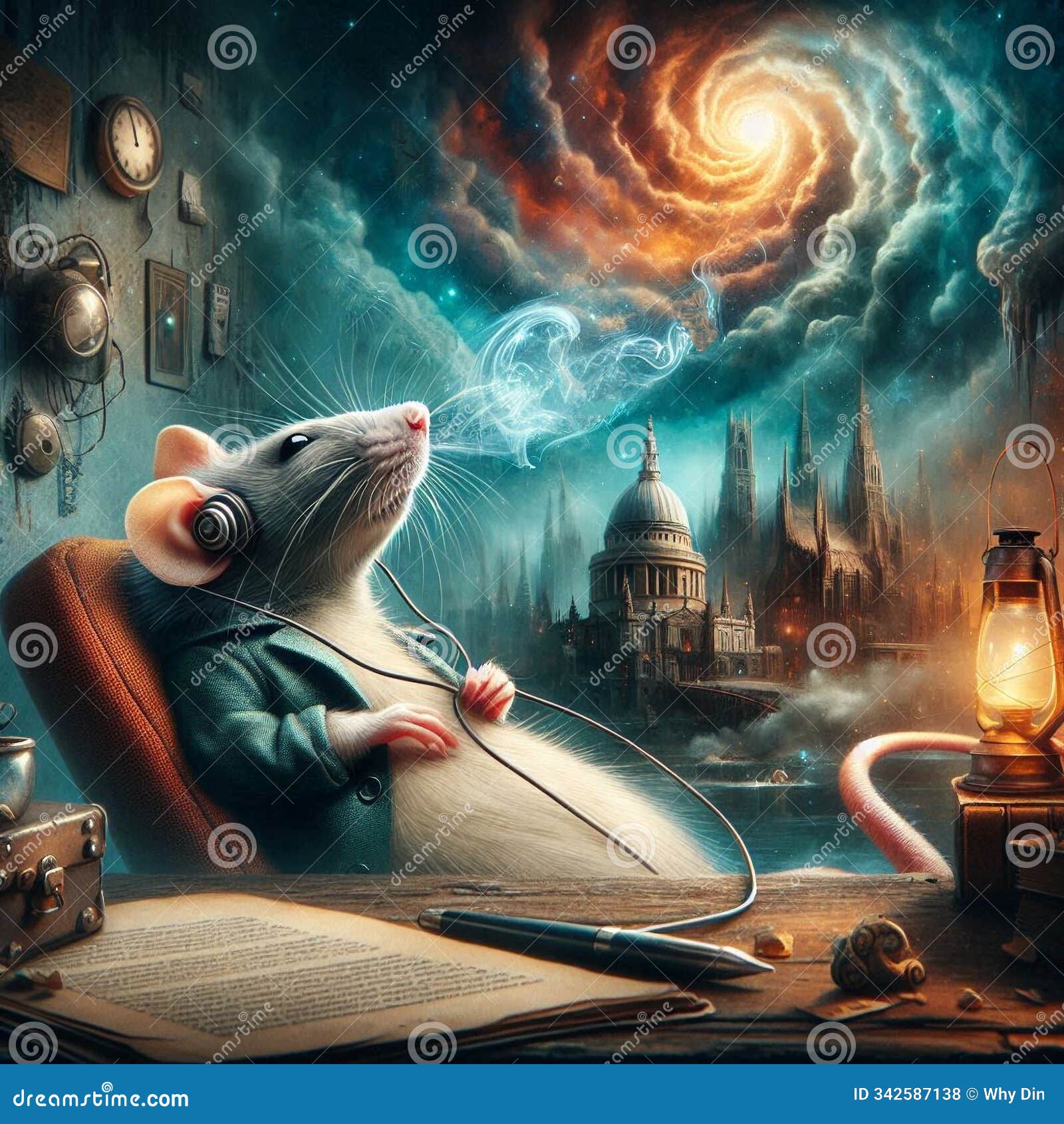 Fantasy Mouse Enjoying Music Stock Photo - Image of mystical, unique ...
