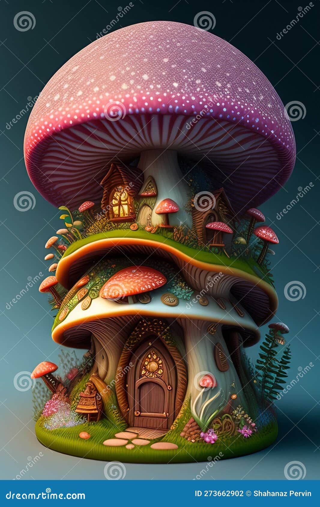Fantasy Mushroom House stock illustration. Illustration of flower - 273662902