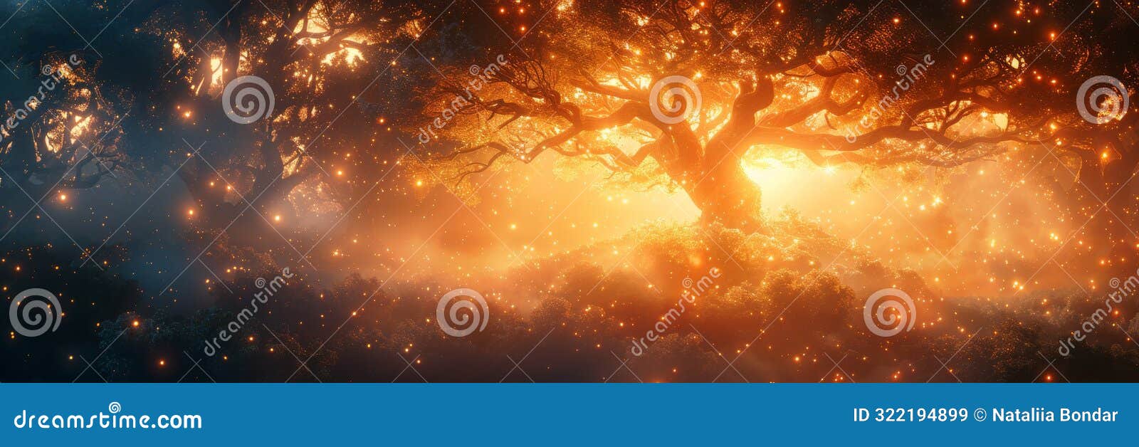 Fantasy Mystical Forest with Glowing Fire and Sunlight. Magical ...