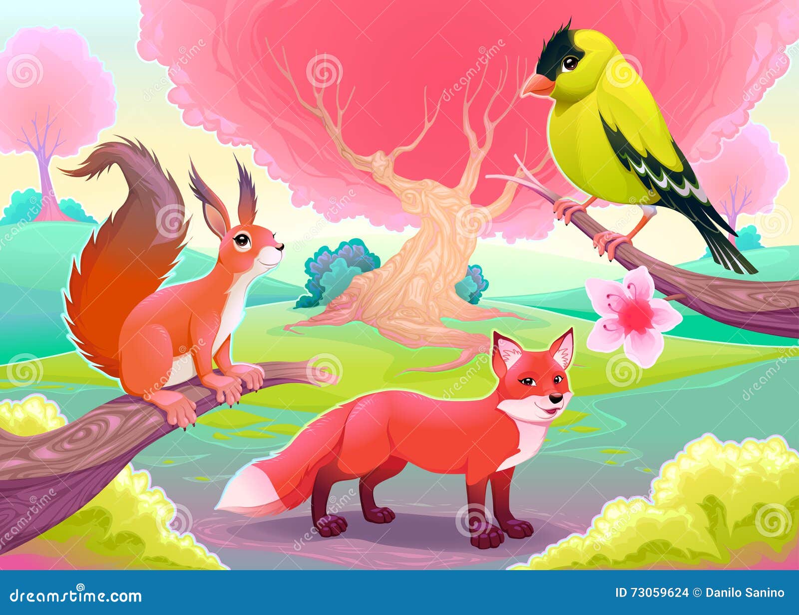 Fantasy Natural Scenery with Funny Animals Stock Vector - Illustration ...