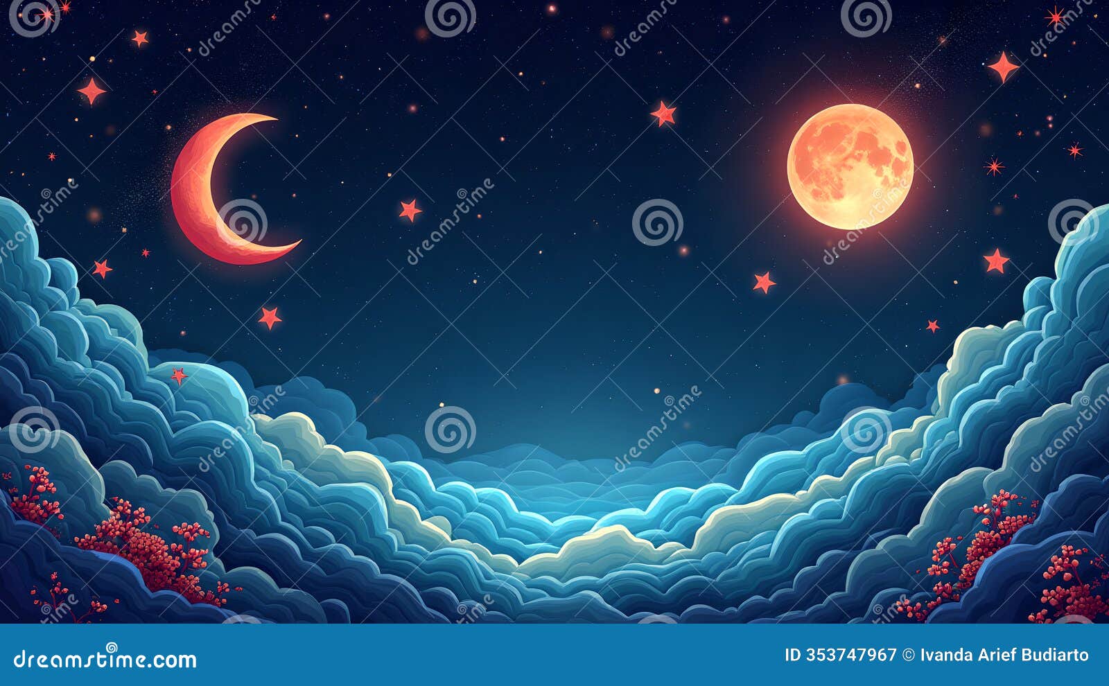 Fantasy Night Sky with Moon, Stars, and Clouds. Concept of Dreams ...