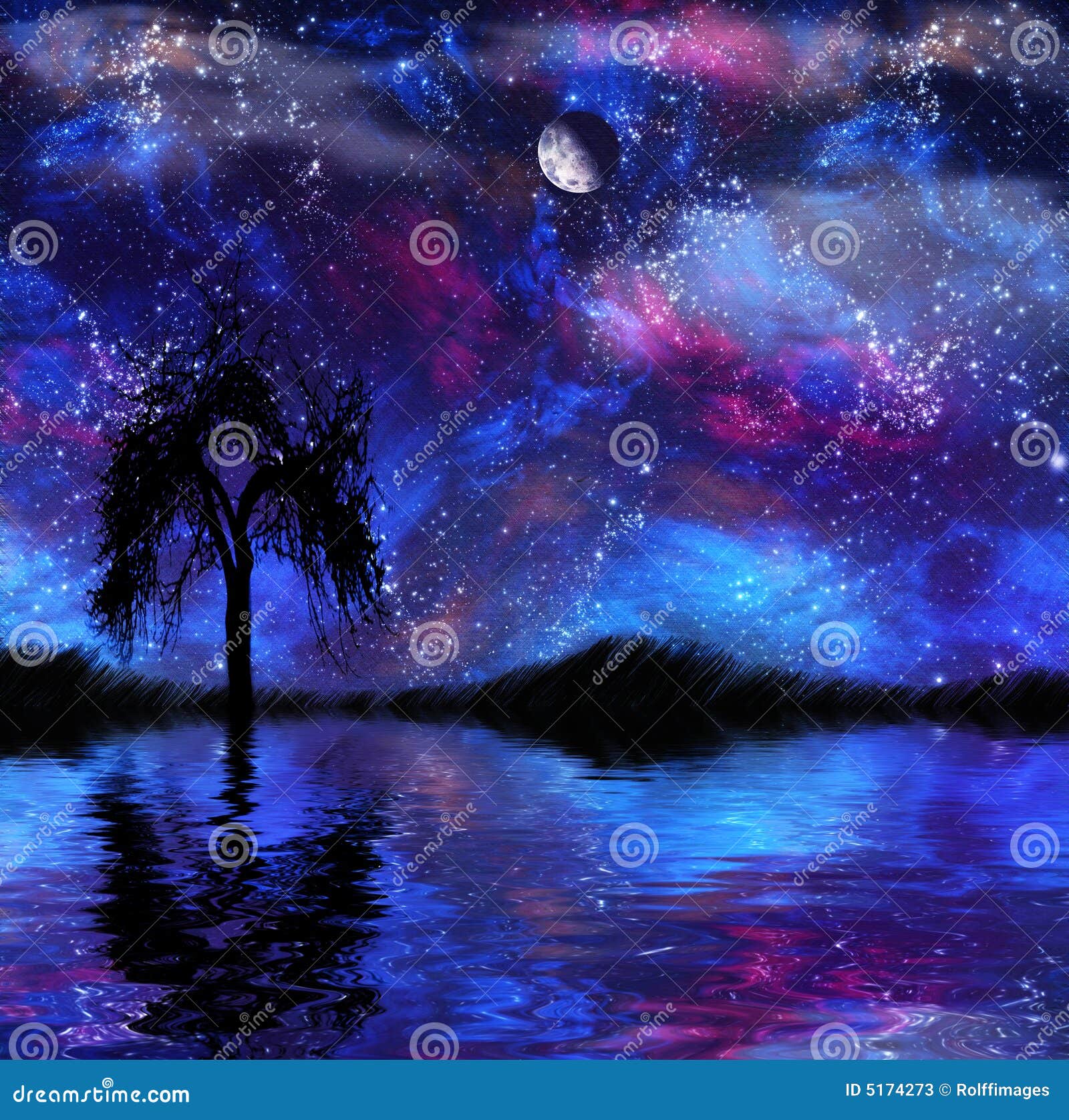 Fantasy Nightscape stock illustration. Illustration of digital - 5174273