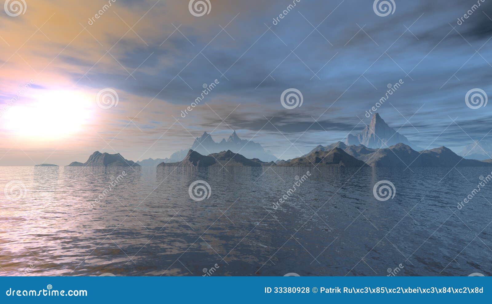 Fantasy ocean stock illustration. Illustration of sunset - 33380928