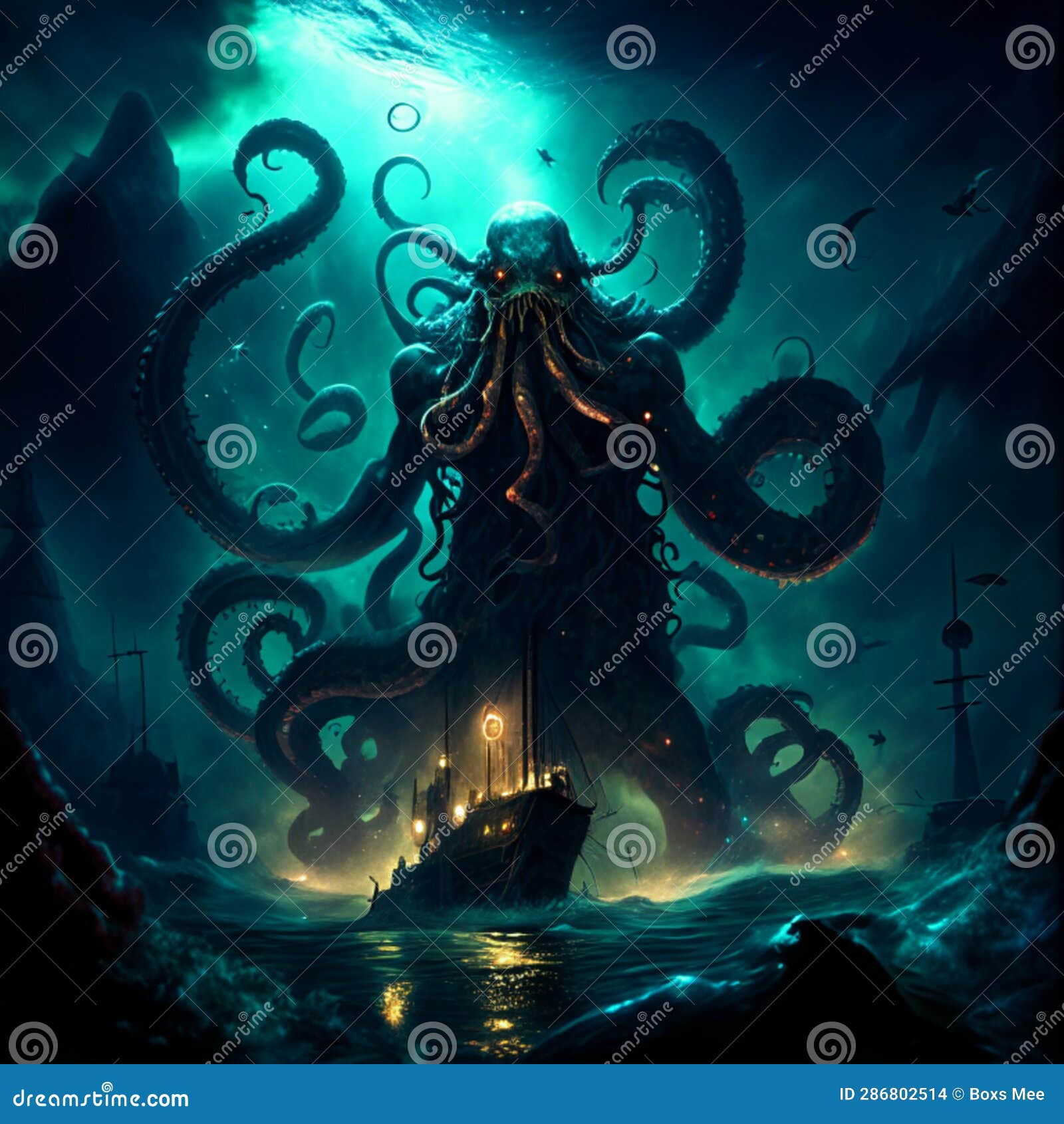 Fantasy Octopus in the Sea. 3d Rendering. Computer Digital Drawing ...