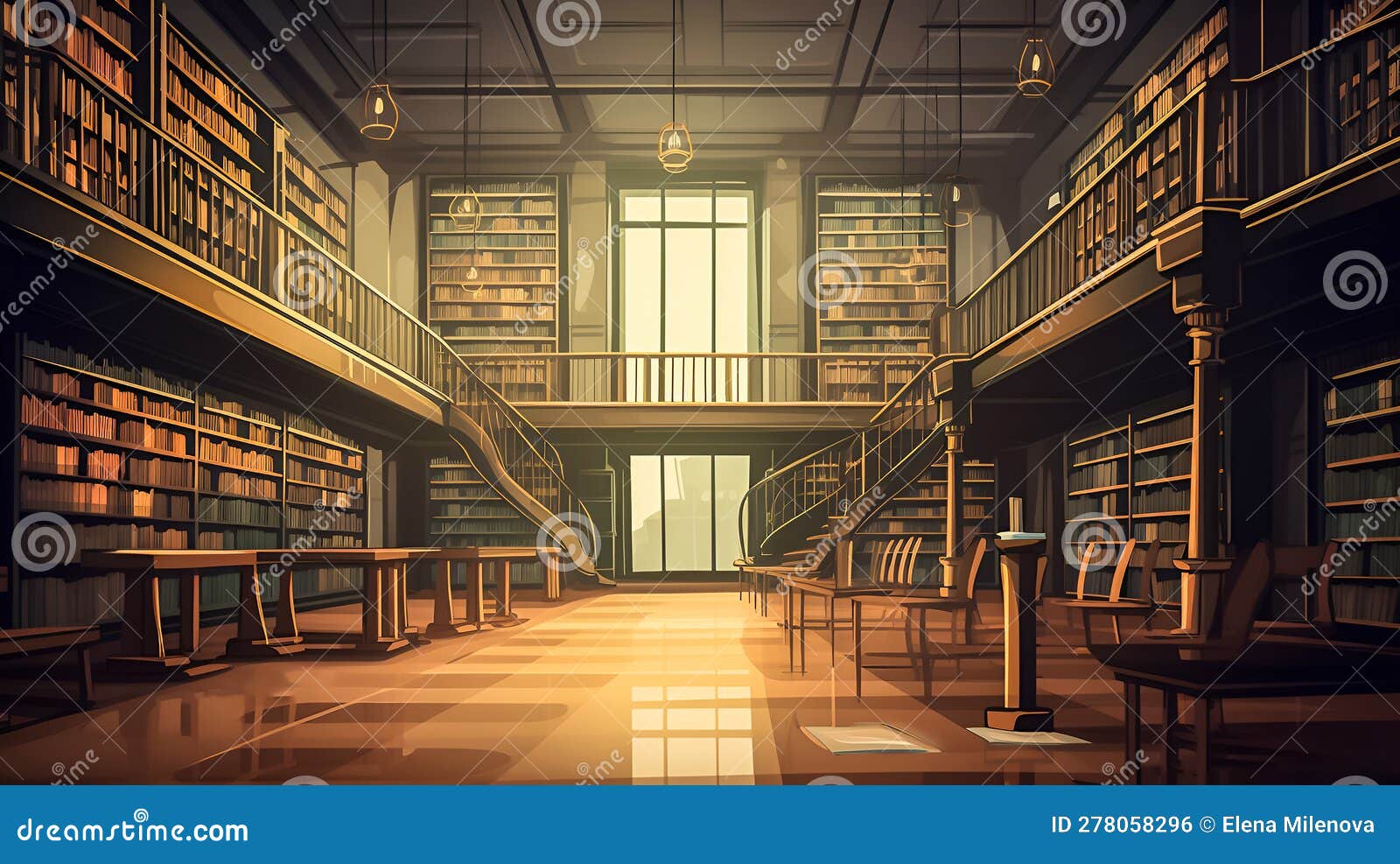 Fantasy Old Library with Bookcases, Stairs. AI Generated Stock ...
