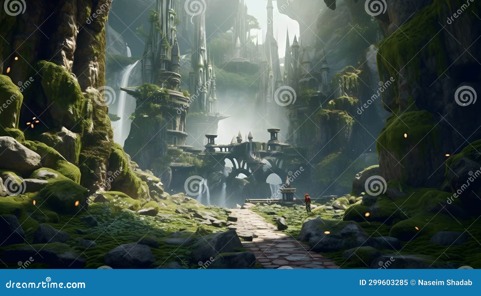 Fantasy onward environment stock image. Image of fountain - 299603285