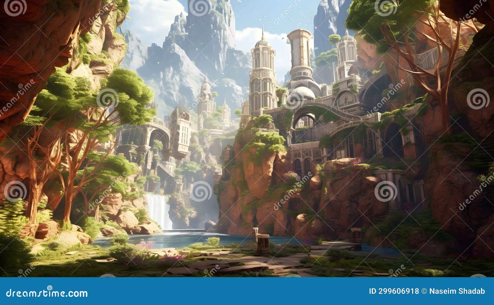 Fantasy onward environment stock illustration. Illustration of waterway ...