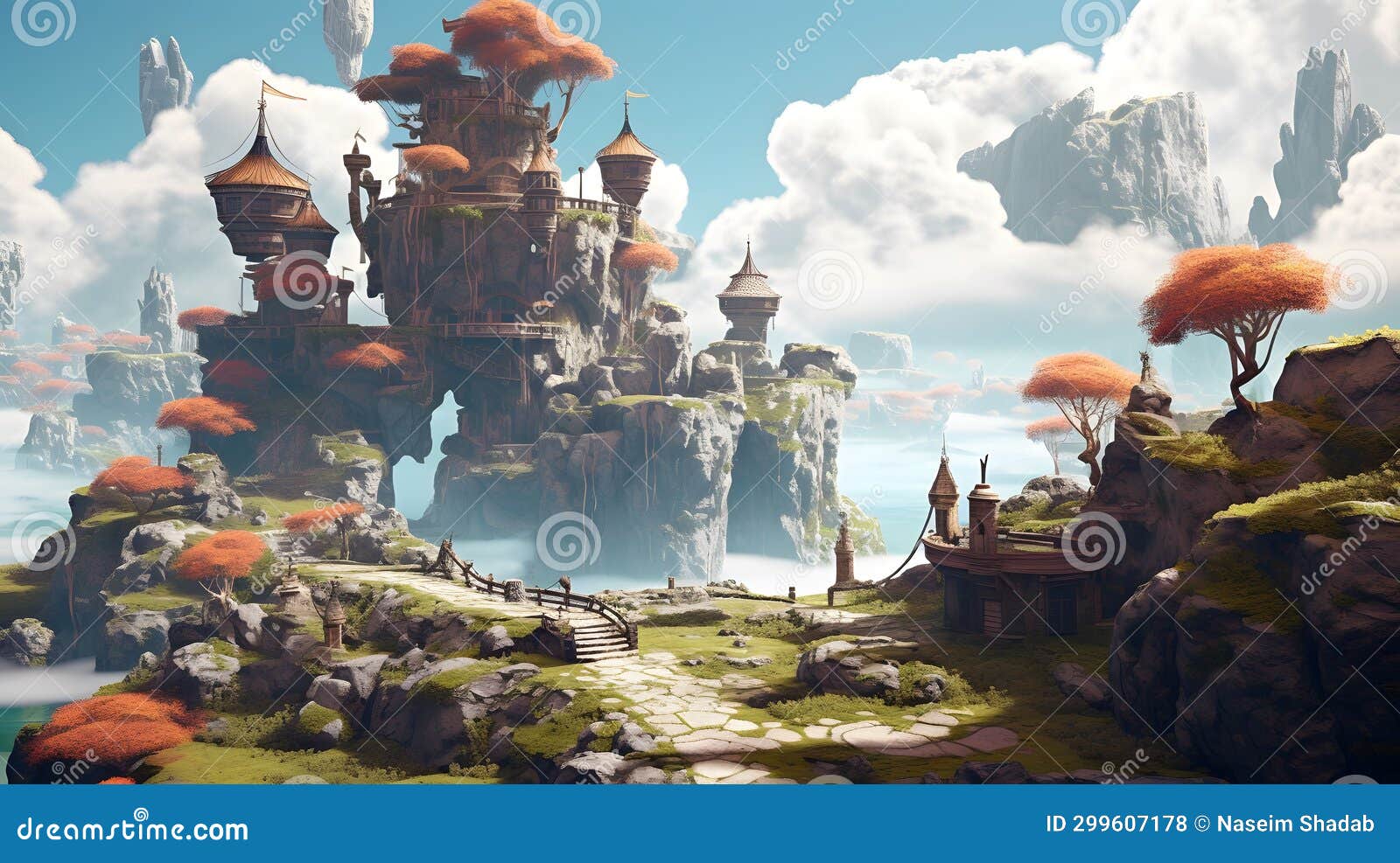 Fantasy onward environment stock illustration. Illustration of landmark ...