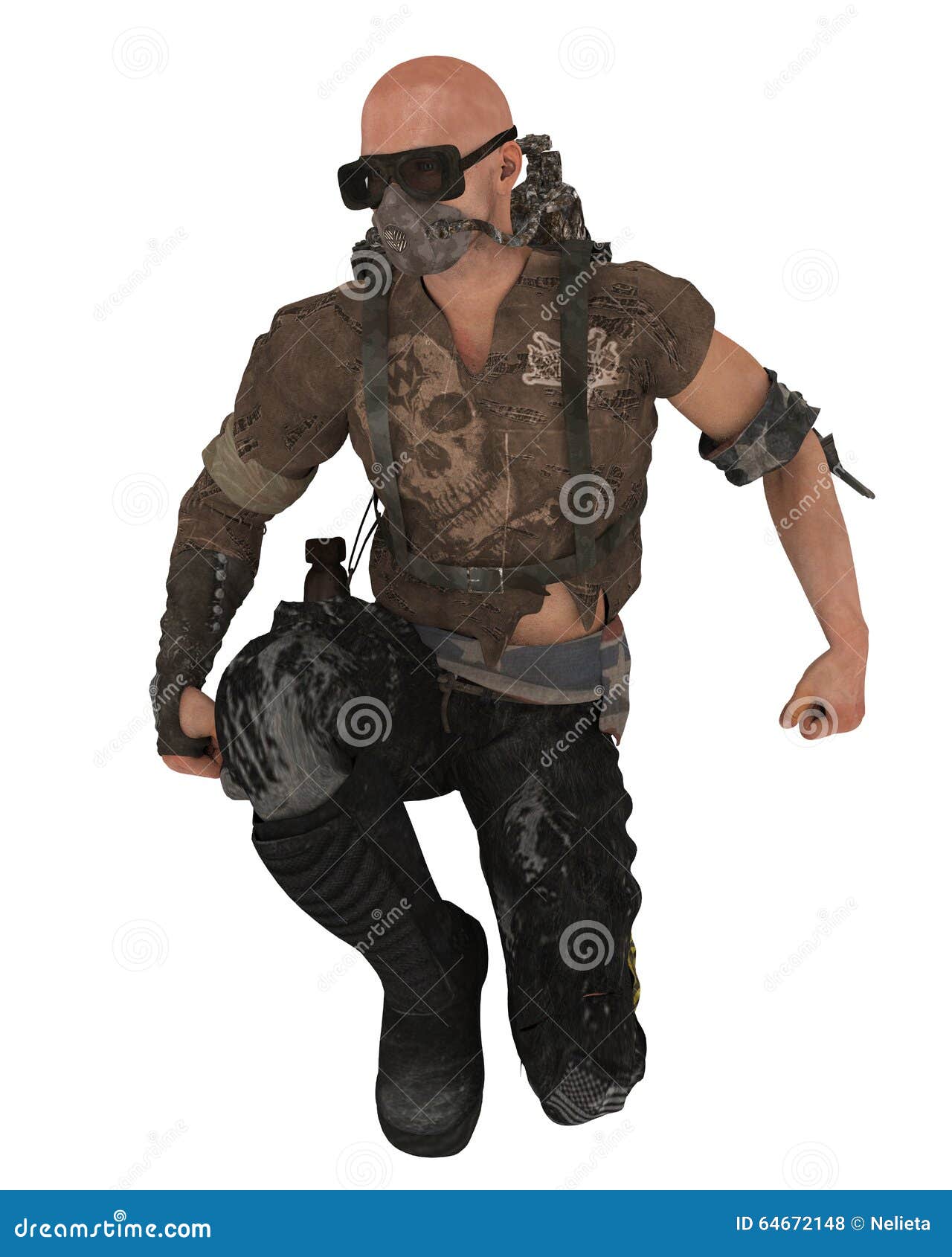 Fantasy Outback Warrior Crouching Stock Illustration - Illustration of ...