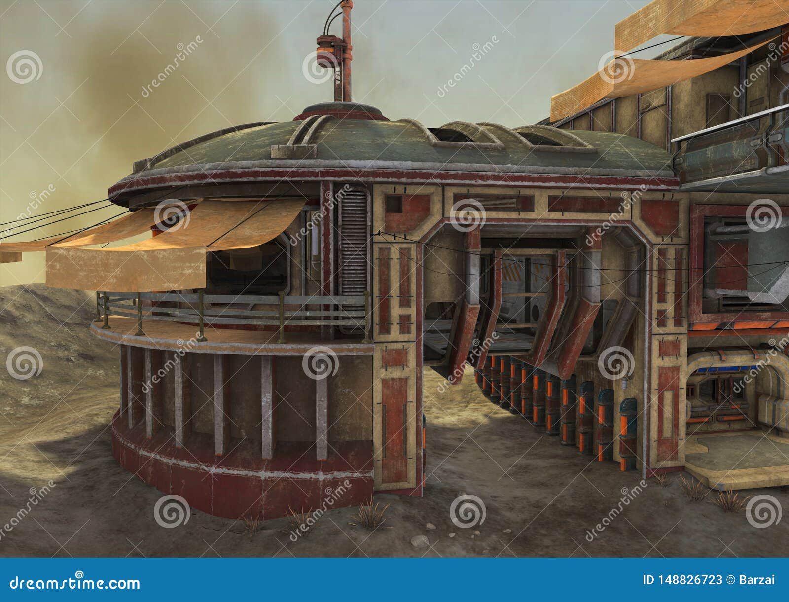Fantasy Outpost in the Desert. Stock Illustration - Illustration of ...