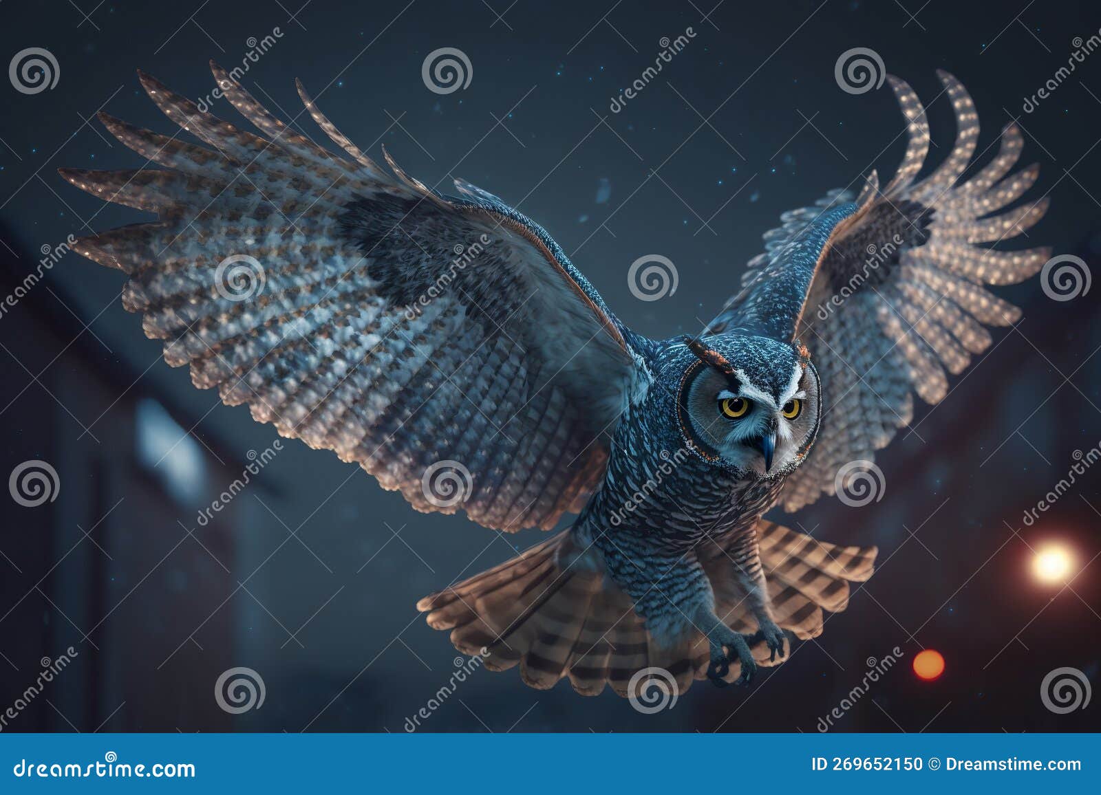 Fantasy Owl Flying in the Night Sky. Generative AI Stock Illustration ...