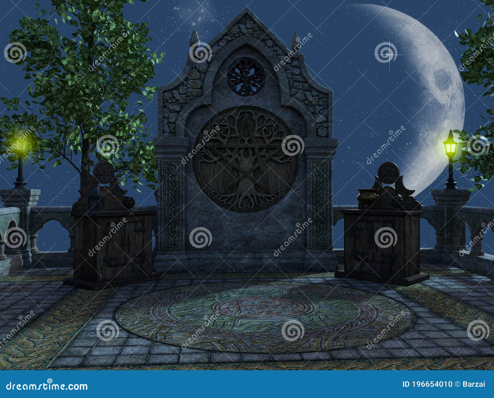Fantasy pagan temple. stock illustration. Illustration of backdrop ...