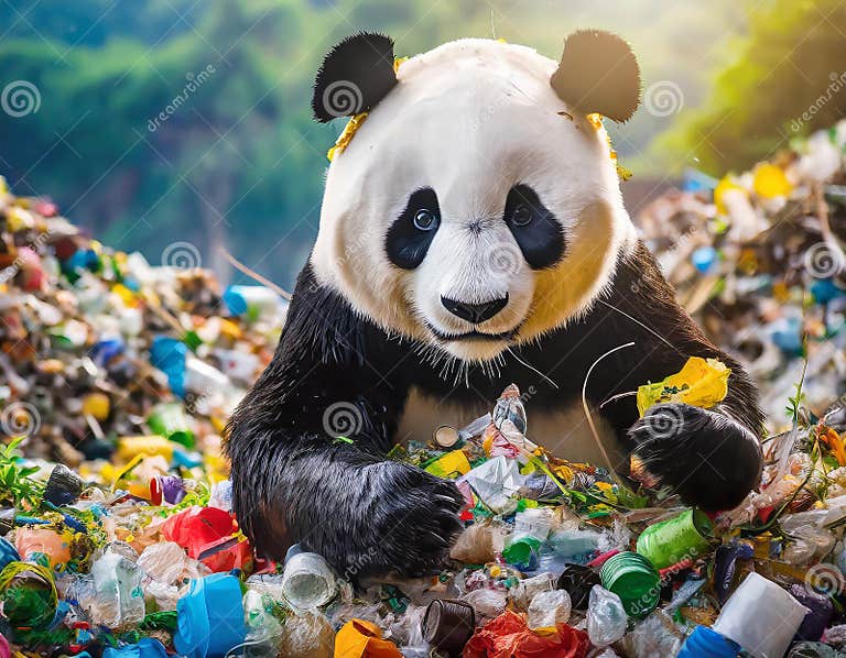 Fantasy Panda Made of Plastic and Other Waste in a Garbage Dump ...