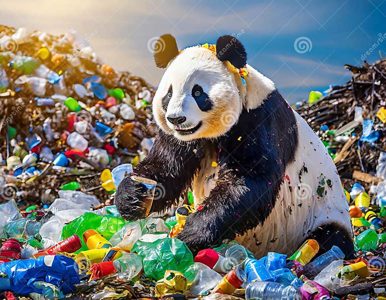 Fantasy Panda Made of Plastic and Other Waste in a Garbage Dump ...