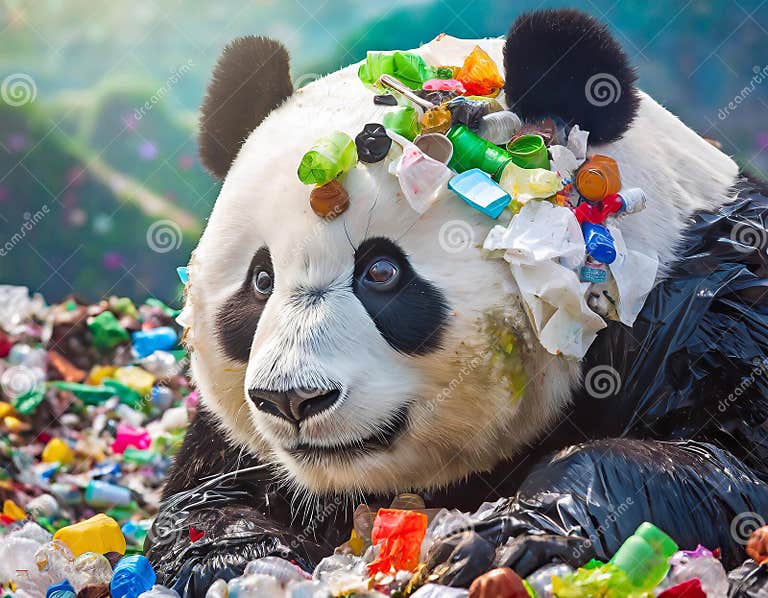 Fantasy Panda Made of Plastic and Other Waste in a Garbage Dump ...