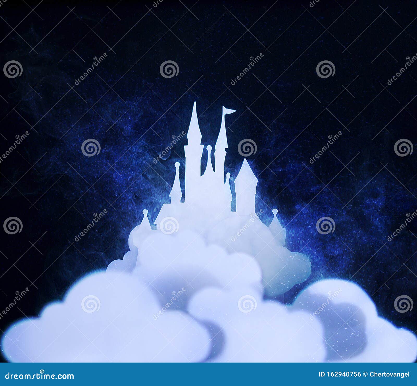 Fantasy Paper Art Castle in the Paper Sky on Galaxy Background Stock ...