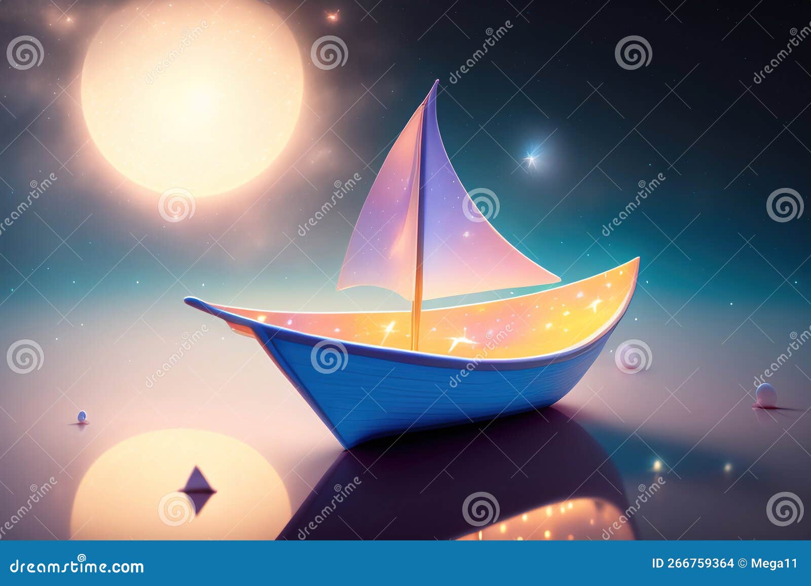 Generative AI: Fantasy Paper Boat Sailing in a Magic Landscape Stock ...