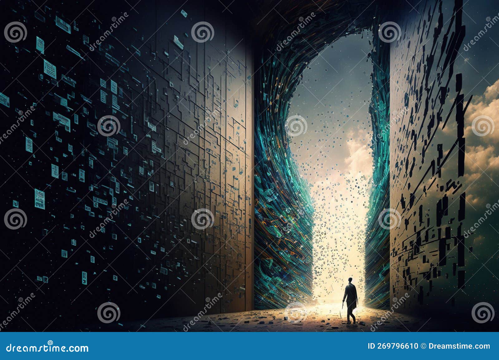 Fantasy Passage of Disintegrating into Binary of Dark Abstract ...