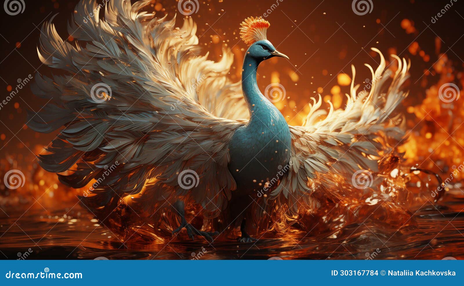 Fantasy peacock in fire stock illustration. Illustration of design ...